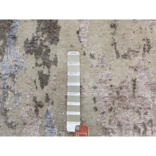 2'8"x10' Gray Abstract Design Wool And Silk Runner Hand Knotted Rug ...