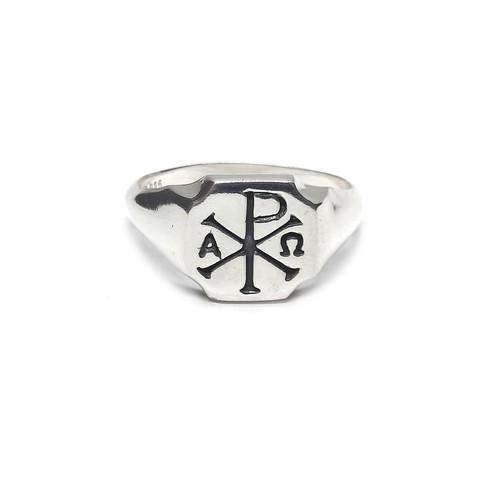 Genuine Sterling Silver Men Ring Chi Rho Alpha Omega Solid Stamped 925 ...