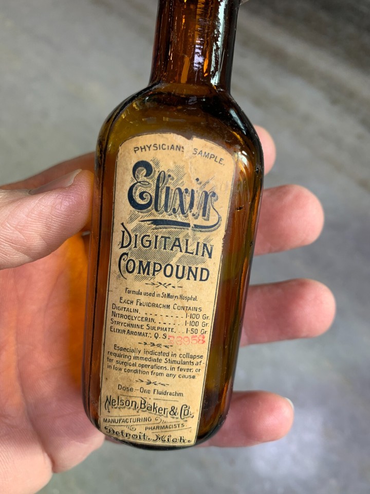 ANTIQUE NELSON BAKER & Co ELIXIR QUACK MEDICINE BOTTLE LABEL DETROIT ...