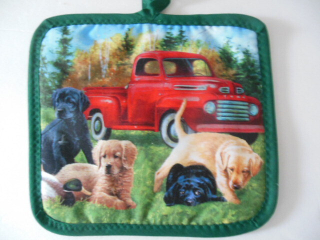 1 handcrafted potholder, Vintage Trucks and Puppies, NEW, 8"x 8" | eBay