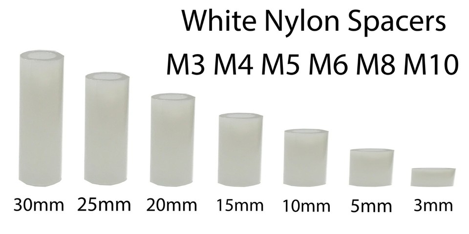 WHITE Nylon Standoff SPACERS Plastic Standoff Washers M3 M4 M5 M6 M8 ...