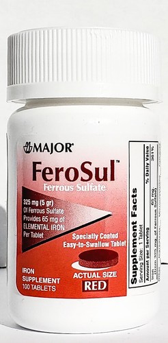 Major FeroSul (Ferrous Sulfate) 325 mg 100ct - Exp Date 01-2026 | eBay