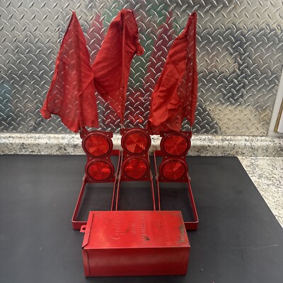 Vintage Grote Triple Reflectors Flares Road Side Flags Kit & Red Steel ...