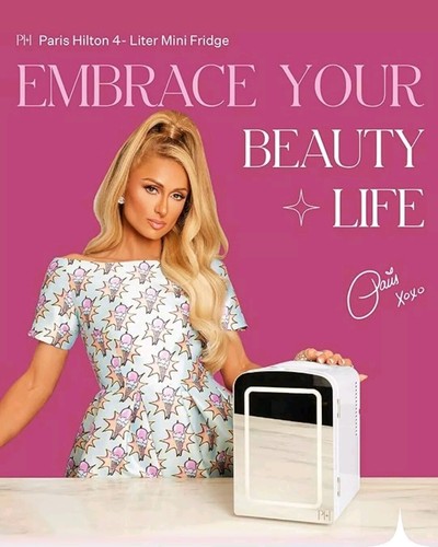 Paris Hilton 4L Mini Fridge, Mirrored Door, LED Light, Thermoelectric ...