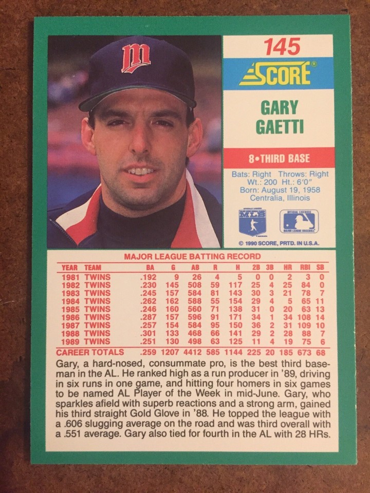 Gary Gaetti 145 Score 1990 MLB Baseball Trading Card | eBay