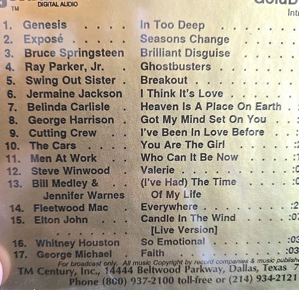 TM Century golddisc #156 CD Promo Rare Genesis Springsteen Cars Elton ...