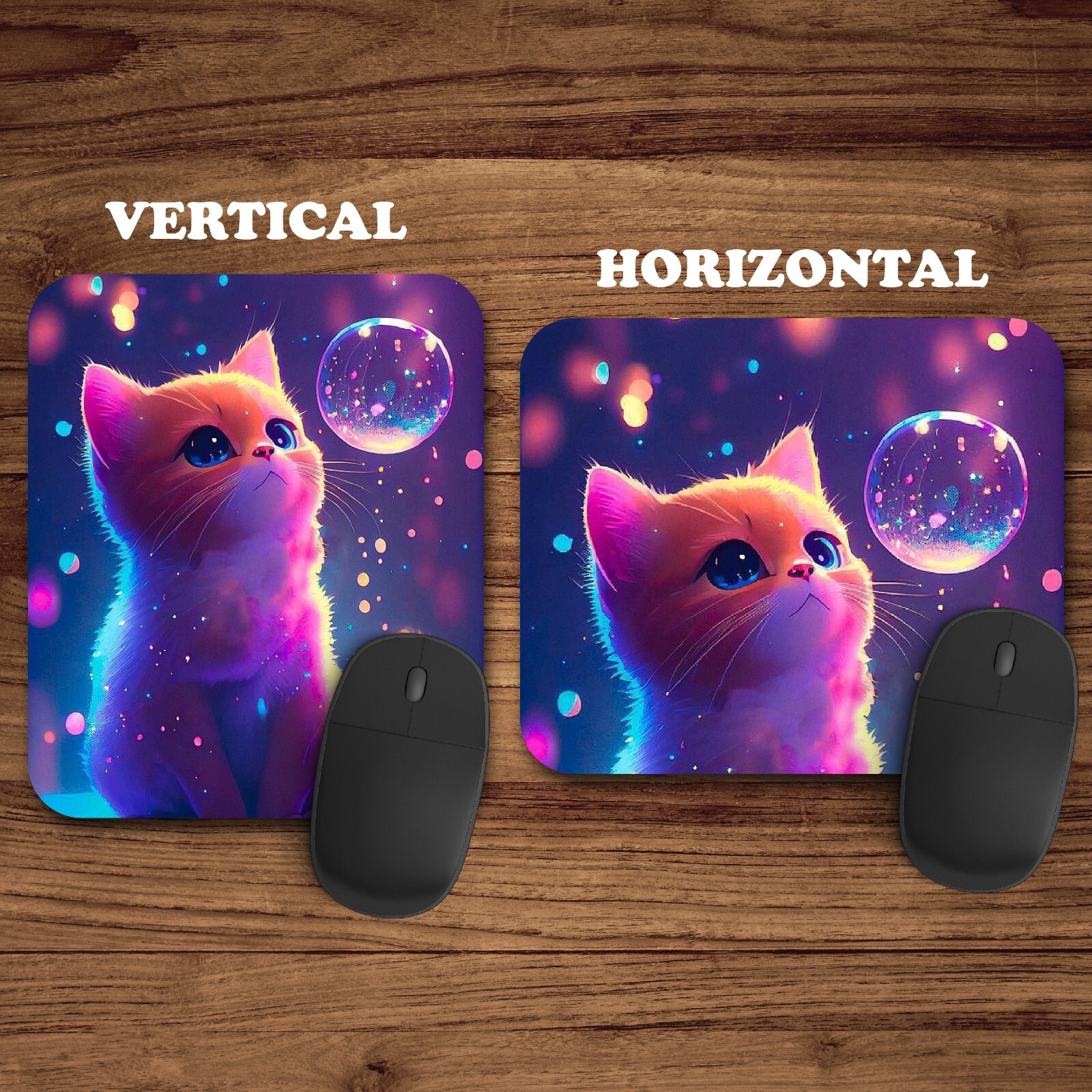 Cat Kitten Cute Adorable Bubbles Mouse Pad Mat Mousepad Office School ...
