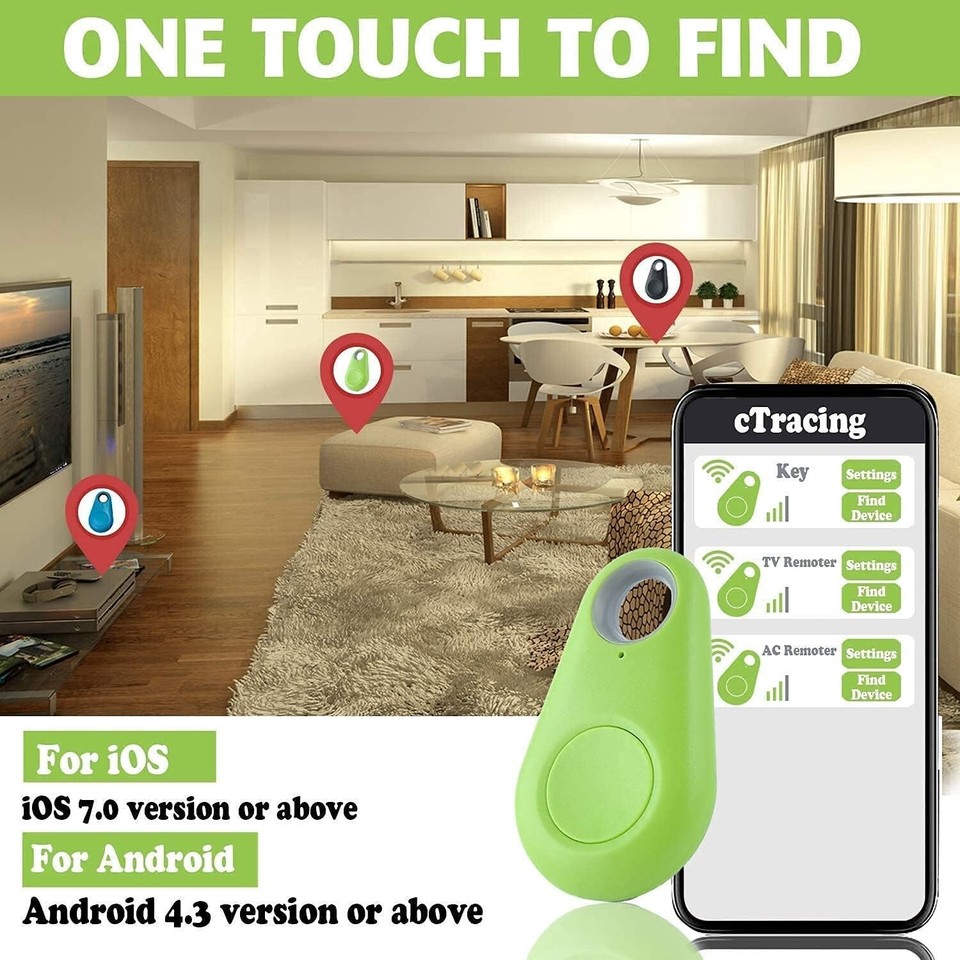 2x Bluetooth Key Finder GPS Tracker Tag for Pets Kids Car Wallet Bag ...