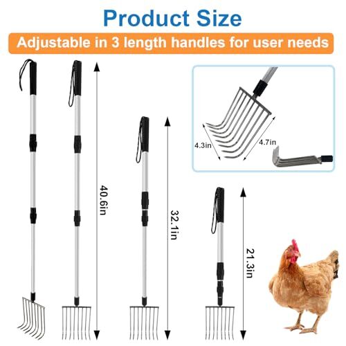 2 Pack Chicken Poop Scooper & Chicken Coop Rake - Retractable Chicken 2 ...