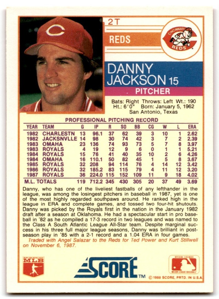 1988 Score Rookie & Traded Danny Jackson Cincinnati Reds #2T | eBay