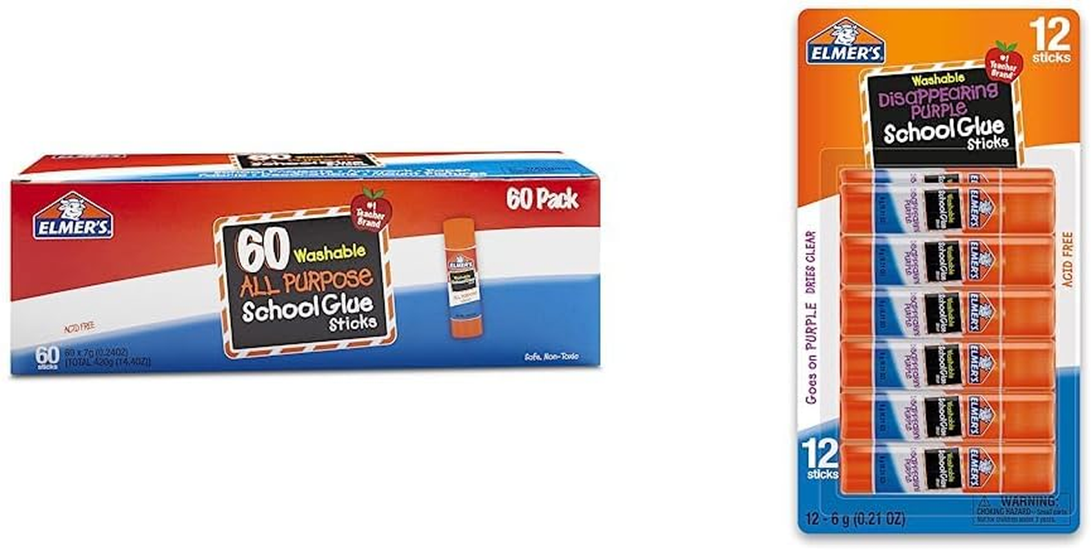 All Purpose School Glue Sticks (60 Count) and Disappearing Purple ...