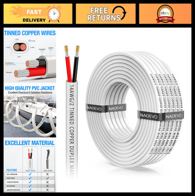 14 AWG Marine Wire Duplex - 30FT Stranded PVC Electrical Cable ...