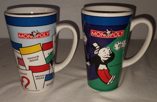 2 Monopoly Tall Mug 6" Coffee Cup 16 oz Mr Monopoly 1999 Hasbro (Set Of ...