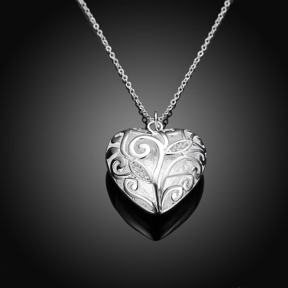 New 925 Sterling Silver Filled Hollow Heart Locket Charm Pendant ...