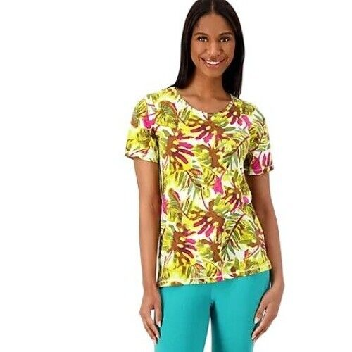 Denim & Co. Active Printed Lightweight Perfect Jersey Keyhole Top XL ...