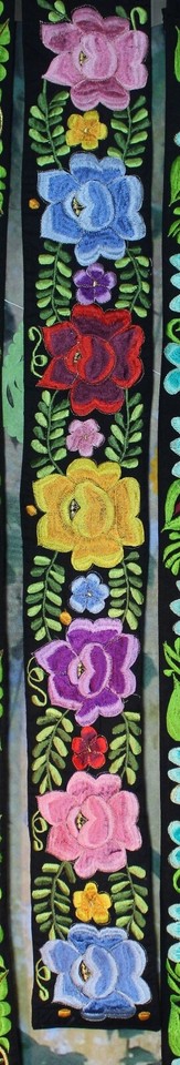 Black & Multi-Color Floral Embroidered Wide Belts Mexico Hippie Boho ...