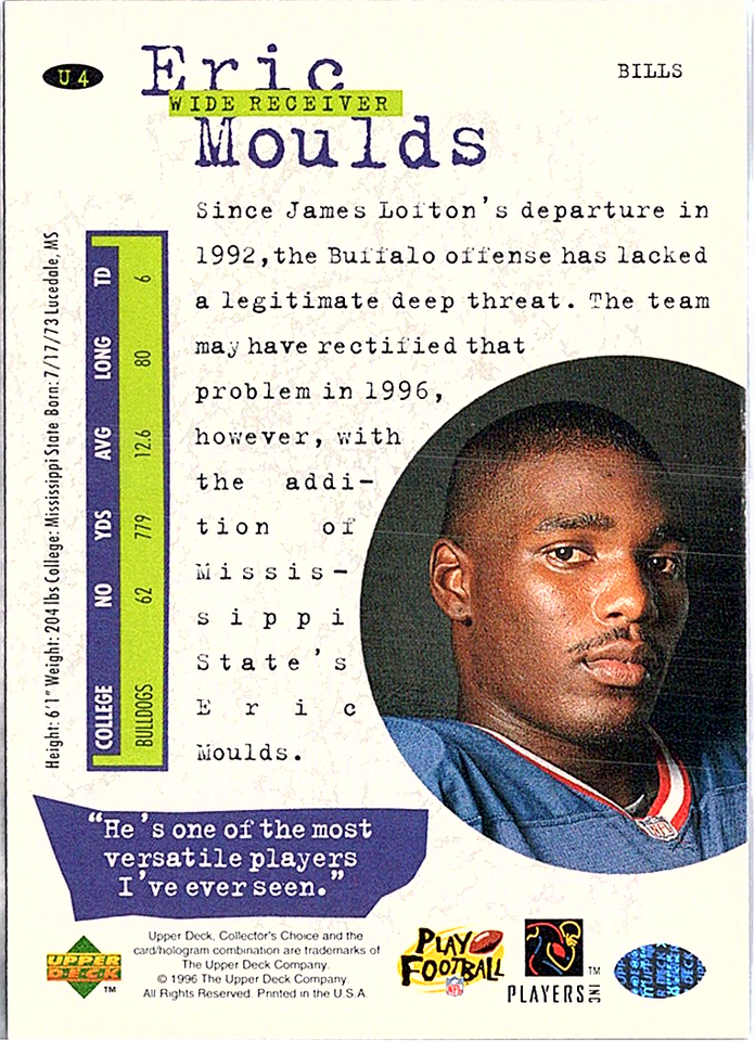 1996 Collector's Choice Update Football "Main Set" Cards #U1 to #U200 ...