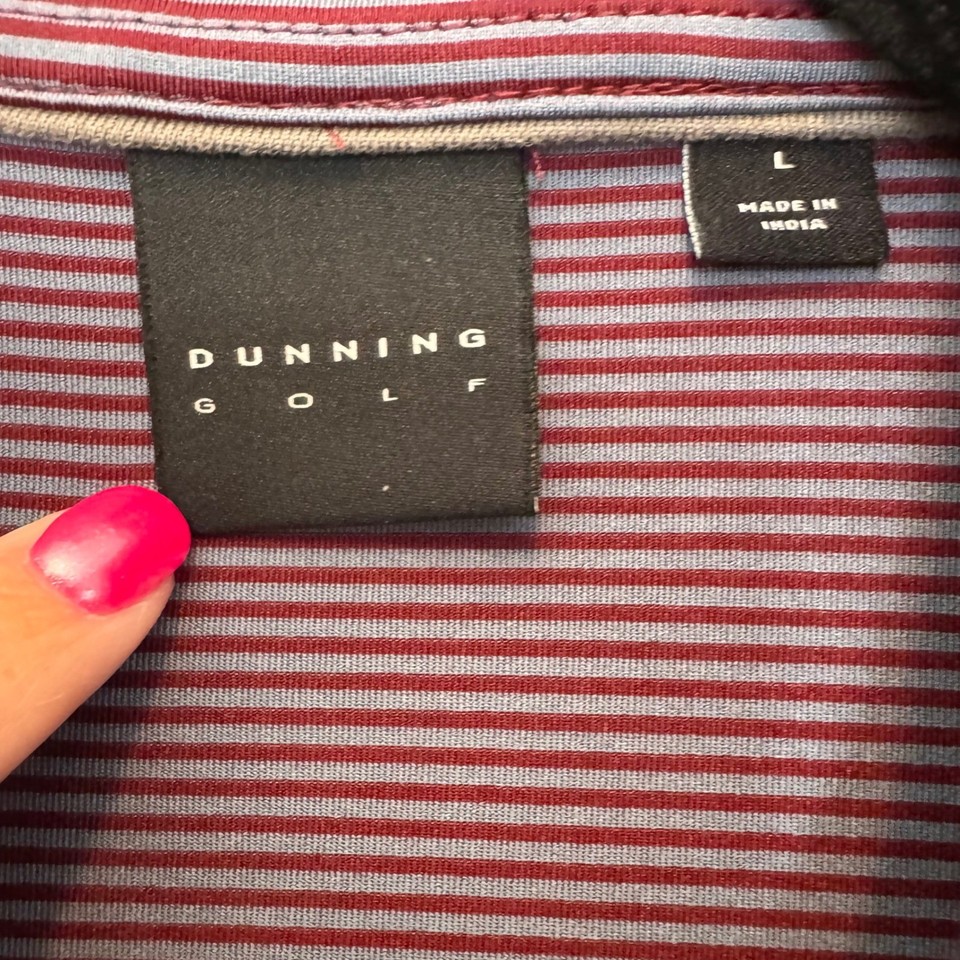 Dunning Golf Polo Shirt Mens Large Burgundy Gray Striped Short Sleeve ...