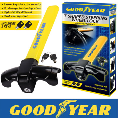 Goodyear Heavy Duty Universal T Shape Steering Wheel Lock Anti-Theft ...