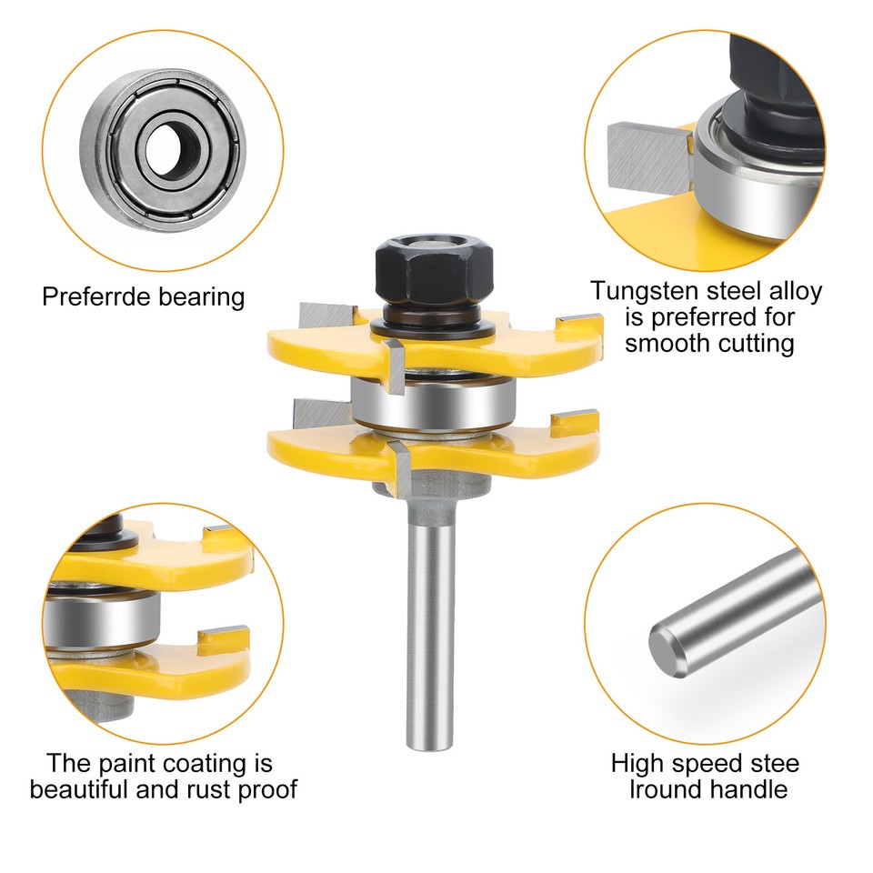 2 PCS Tongue and Groove Router Bit Set 1/4 Shank 3 Teeth Adjustable T ...