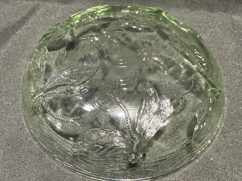 Green Vaseline glass dragonfly bowl insect animal uranium candy dish ...