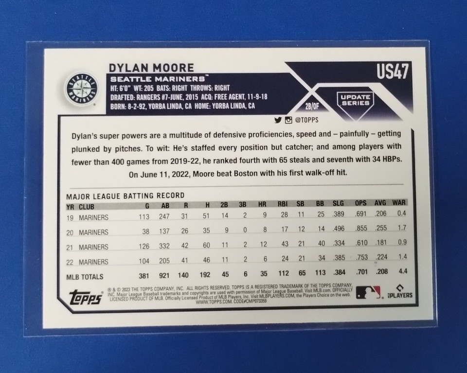2023 Topps Update Series - Dylan Moore Mariners Black & Orange Parallel ...