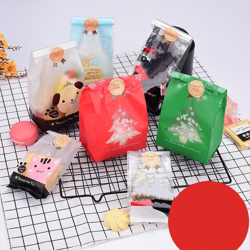 50 x Biscuit Bread Bags with Stickers Self-sealing Bag for Candy Baking ...