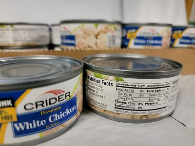 Box of 12 LARGE Cans 12.5 oz CRIDER Premium Chunk White Chicken Meat In ...