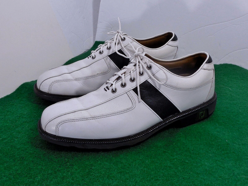 NICE FootJoy Icon Classic Leather White Black Mens Golf Shoes US Size 8 ...