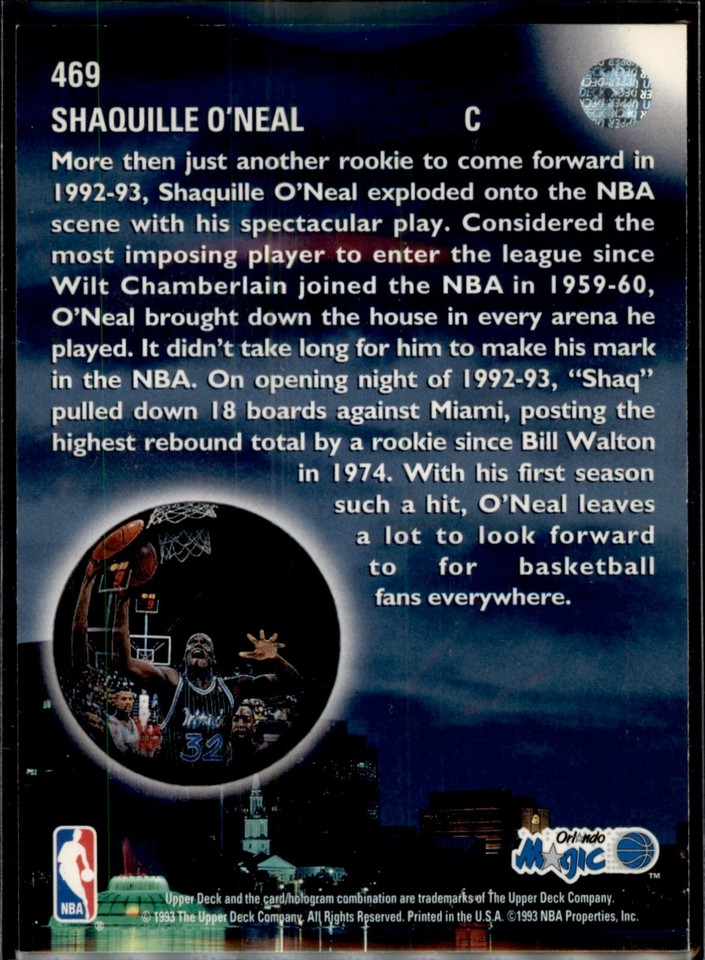 Shaquille O’Neal 1993-94 Upper Deck SKYLIGHTS Orlando Magic Shaq NBA ...
