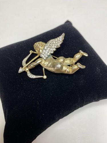 Gold Tone Cherub, Cupid Rhinestone Brooch 2” | eBay