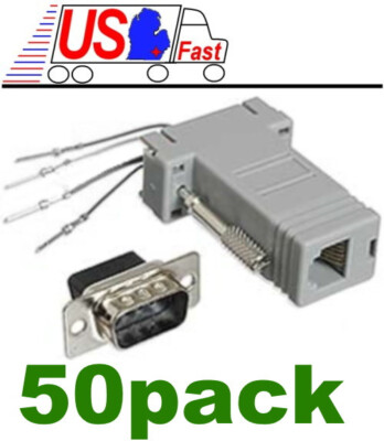 50pack DB9pin Male~RJ11 4wire 6P4C Jack Modular Port Adapter Aux/Data ...