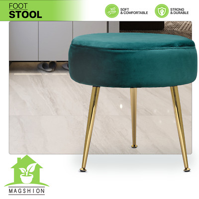 Green Modern Make Up Stool Nail Backless Accent Velvet Upholstered ...