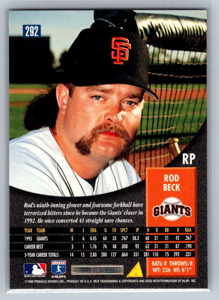 💎1996 Pinnacle Baseball Foil #292 Rod Beck - San Francisco Giants💎 | eBay