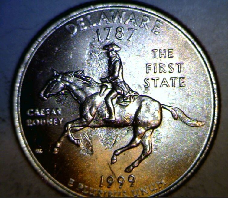 1999-P Delaware Quarter Spitting Horse circulated plus struck through ...