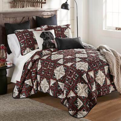 Donna Sharp Log Cabin Star 3 -Pc Queen Quilt Set Cotton Pieced Rustic ...