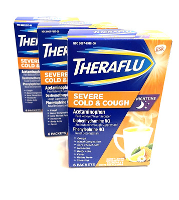 3X Thera flu Nighttime Multi-Symptom Severe Cold & Cough Exp 03/24 ...