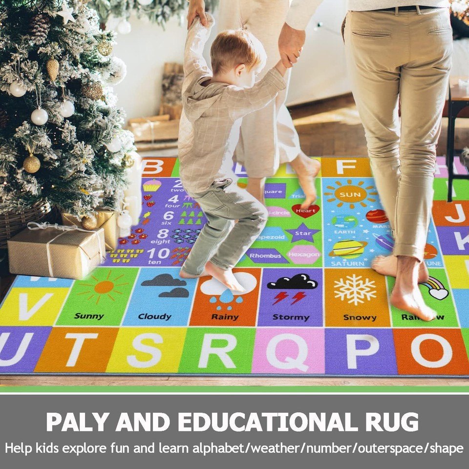 Large Educational Play Mat for Kids - Alphabet, Numbers, Shapes Rug ...