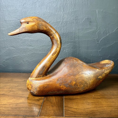 Antique Black Swan Goose Duck Hand-Carved Primitive Decoy Glass Eyes ...