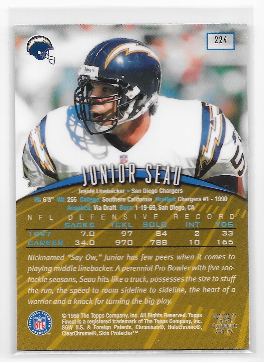 1998 Topps Finest JUNIOR SEAU #224 San Diego Chargers NFL Football | eBay