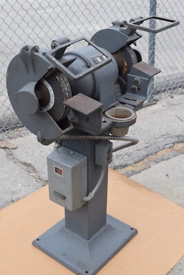 Vintage utility bench 10" Wheel pedestal Iron Base grinder 1 HP 3 ph ...