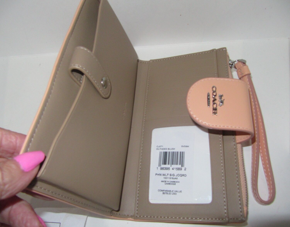 Coach CU071 Tech Phone Wallet Khaki Signature Faded Blush Leather NWT ...