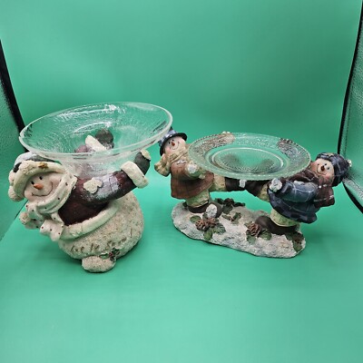 Vintage Studio 33 Ceramic Snowmen Plate And Bowl Holder Statue Set Of 2 ...