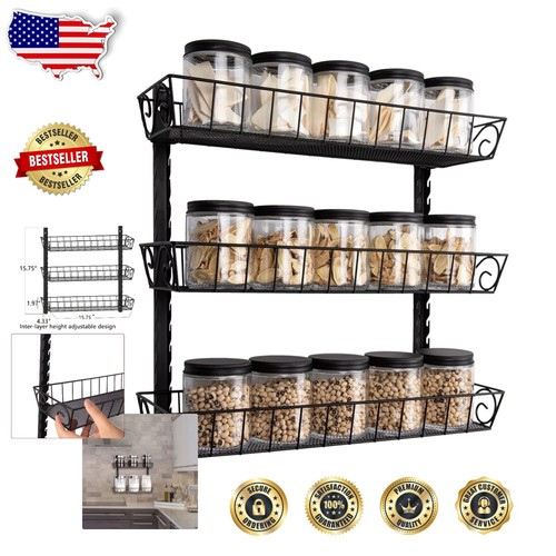 Elegant Adjustable 3-Tier Wall Mount Spice Rack - Multi-Use Storage ...