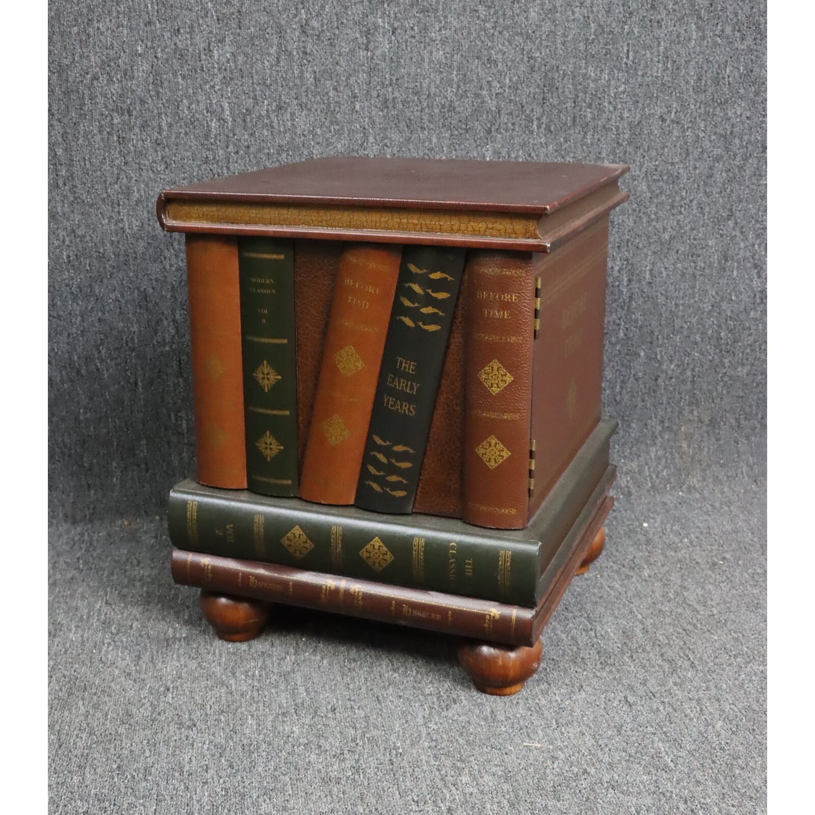 Regency Style Leather Faux Book Stack Side Table | eBay