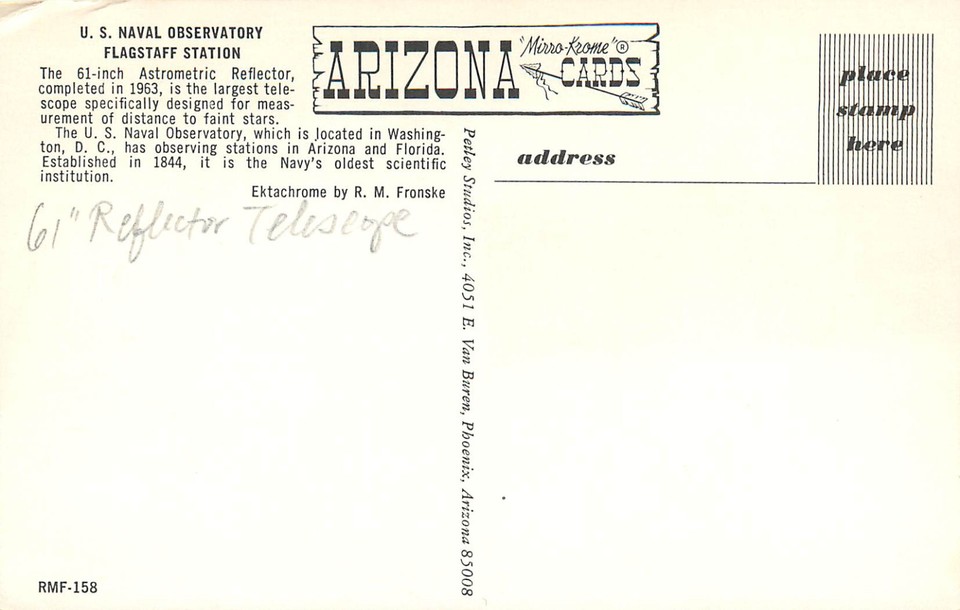 Vintage Postcard Flagstaff AZ U.S. Naval Observatory 61" Relfector ...