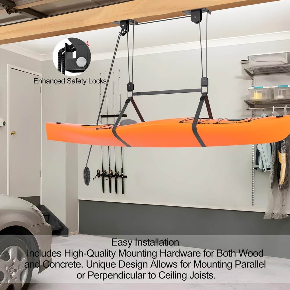 Ceiling Kayak Hoist,Heavy Duty Kayak Pulley System for Garage,Hold Up ...