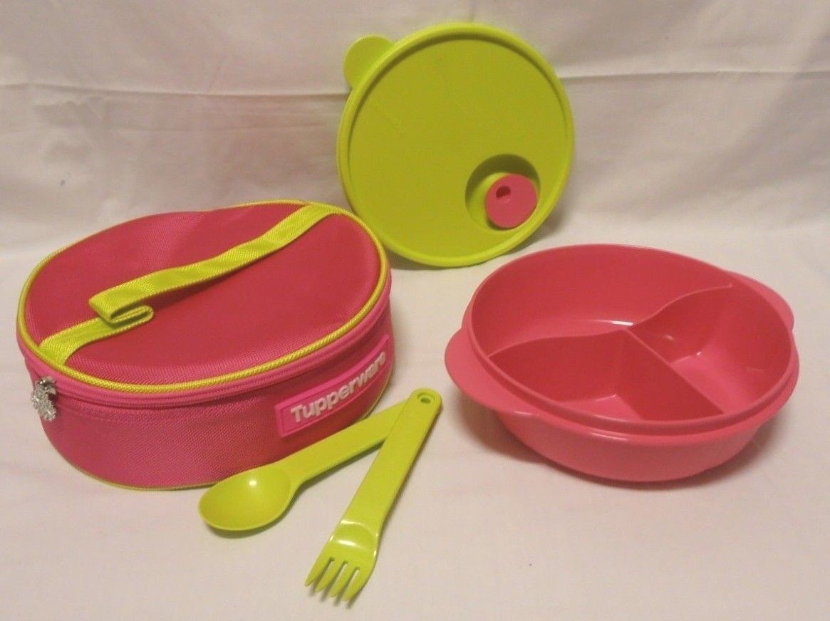 TUPPERWARE CRYSTALWAVE LUNCH SET pink or blue includes cutlery, bag ...