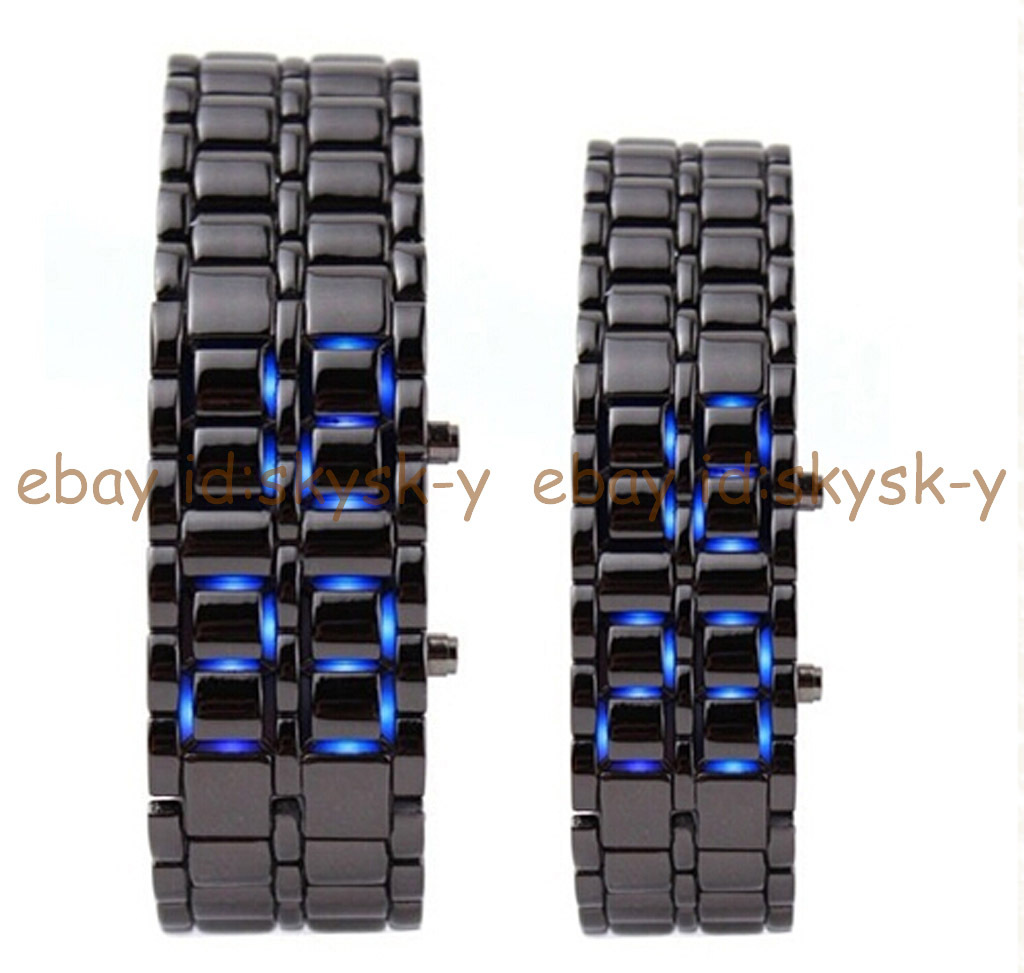 New Luxury Men's Women LED Digital Stainless Steel Lava Bracelet Sport ...