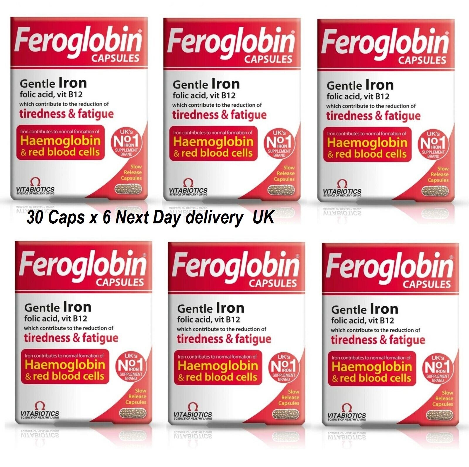 Vitabiotics Feroglobin Slow Release Iron Capsules - 6 Months Supply 30 ...